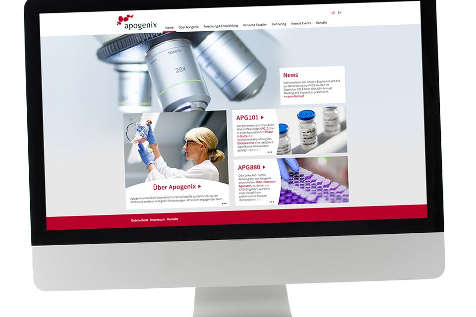 Website für Pharmaunternehmen Apogenix AG • Neitzel Werbeagentur